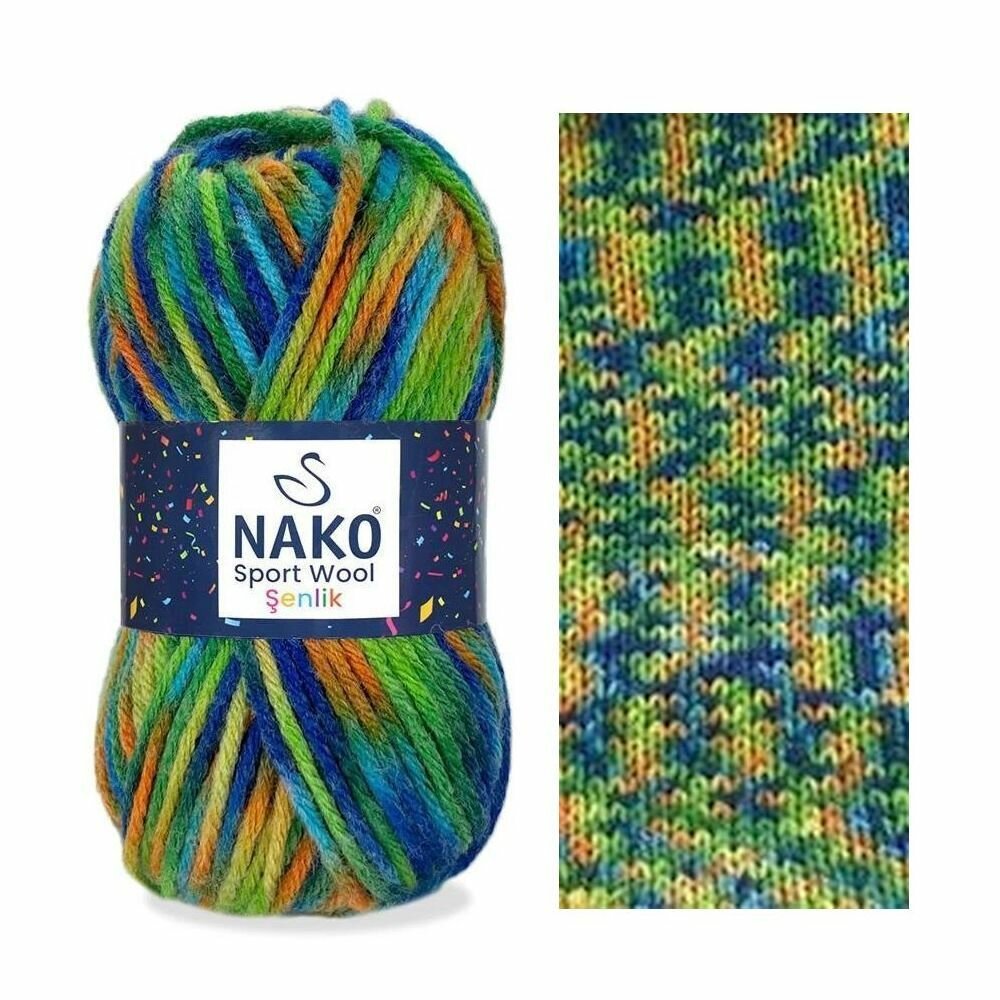 Пряжа Sport wool senlik Nako, принт - 87733, 25% шерсть, 75% премиум акрил, 5 мотков, 100 г, 120 м.