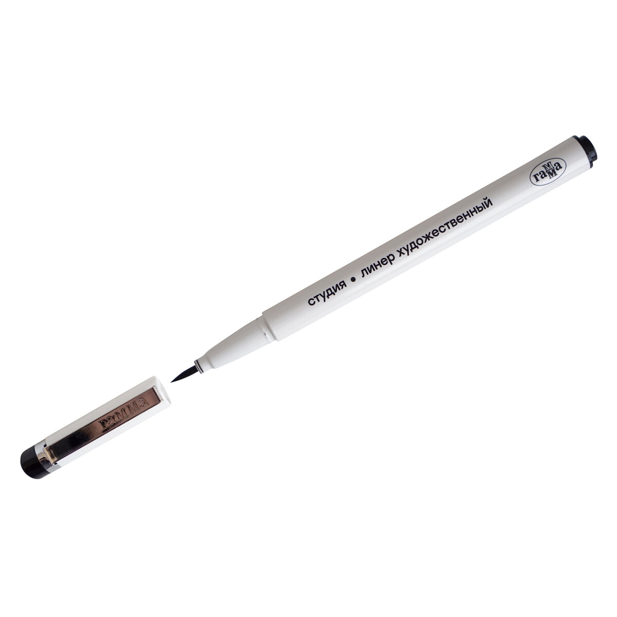 Комплект 12 шт, Линер Гамма "Студия" черный,  пишущий узел "кисть" 1.0мм, пластик. уп, европодвес