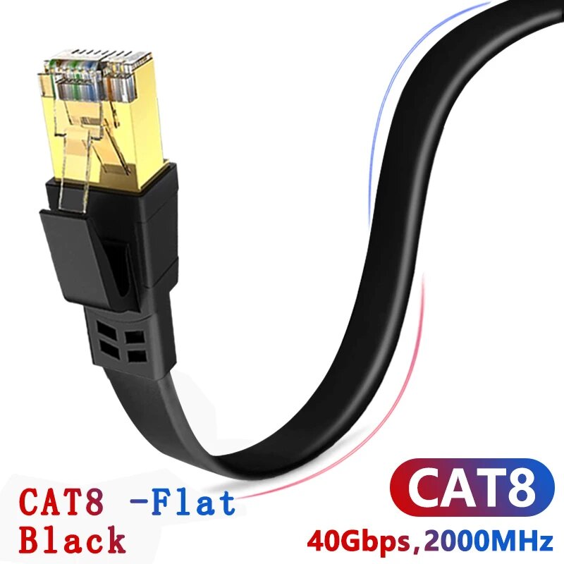 Игровой Ethernet кабель Cat8 40 Гбит/с 5-30 м Cat 8 Flat-Black, 0.5M