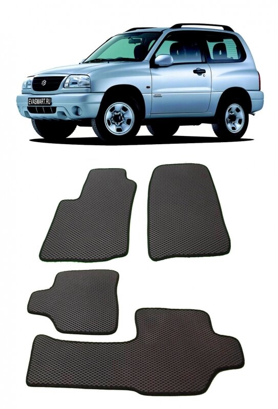 Ева коврики Suzuki Grand Vitara FT 3дв 2000 - 2006/ Ева ЭВА сота/ цвет Черный c серой окантовкой / EVA Smart / коврики в салон автомобиля Сузуки