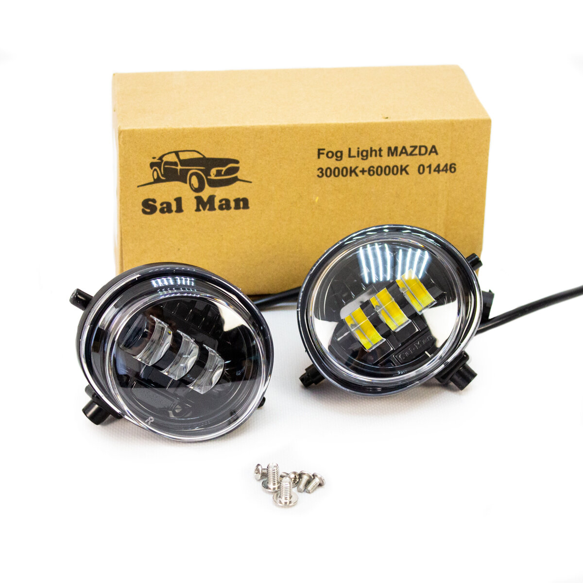 Противотуманные фары Мазда 6 GG Салман двухрежимные белый желтый свет 3000K+6000K Sal-Man 3 диода LED 50W (арт.01446), 6 GG рестайлинг, 6 GJ, Mazda СХ5 I, 3 BL комплект 2шт.