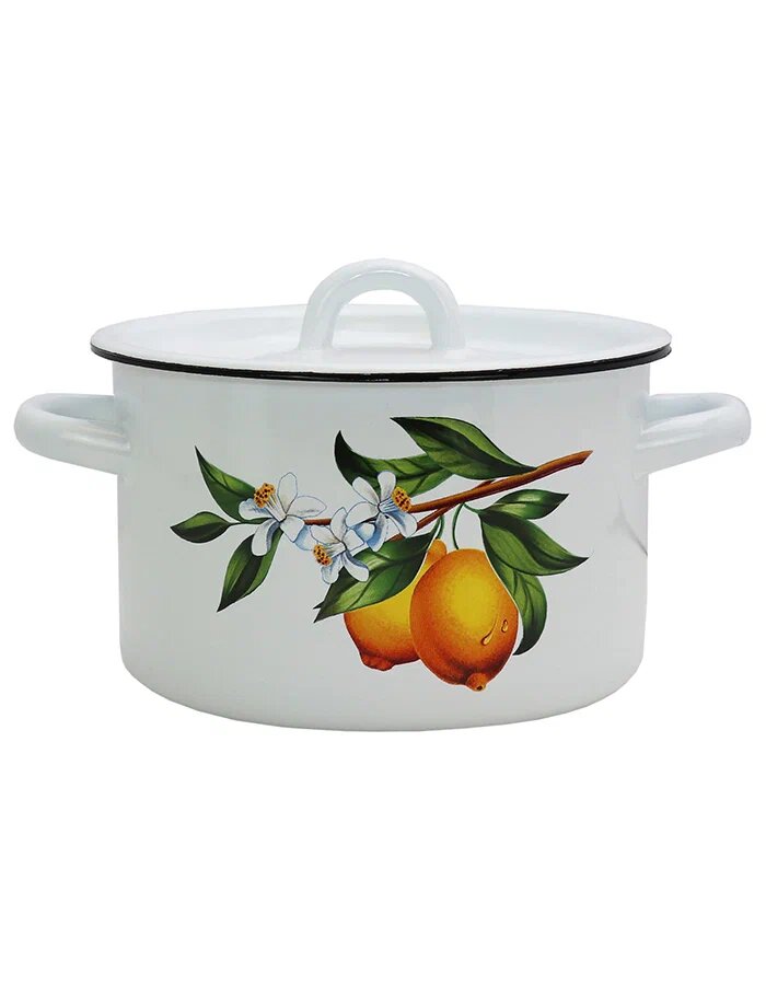 Кастрюля с крышкой Эмаль Лимоны, эмалированная, 2 л
