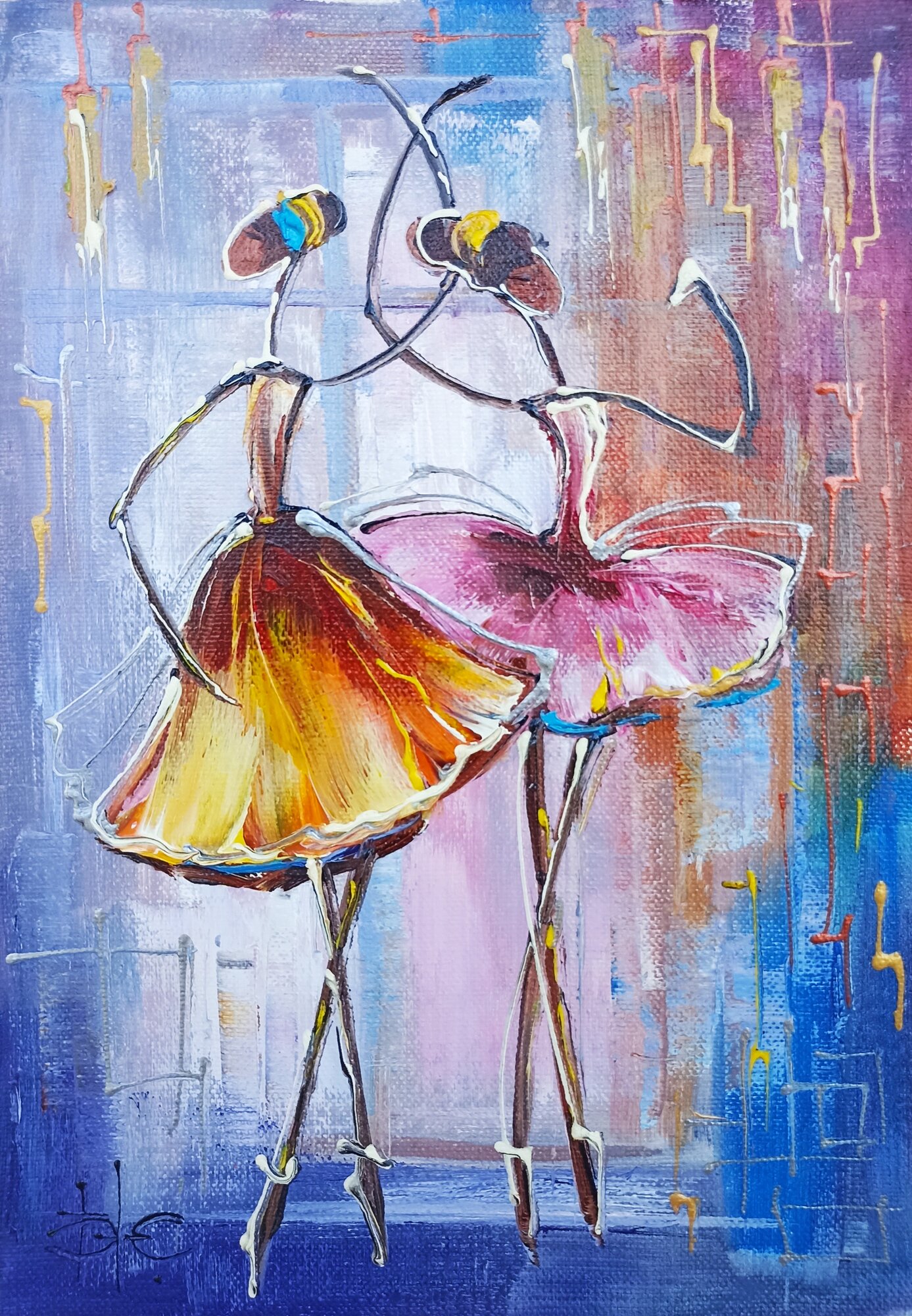 Картина масло/холст. 100% ручная работа, 100% живопись от Художественной мастерской Грëзы. Картина из серии "Танцующие балерины". Картина фактурная, выпуклая. Размер 20х30 см.