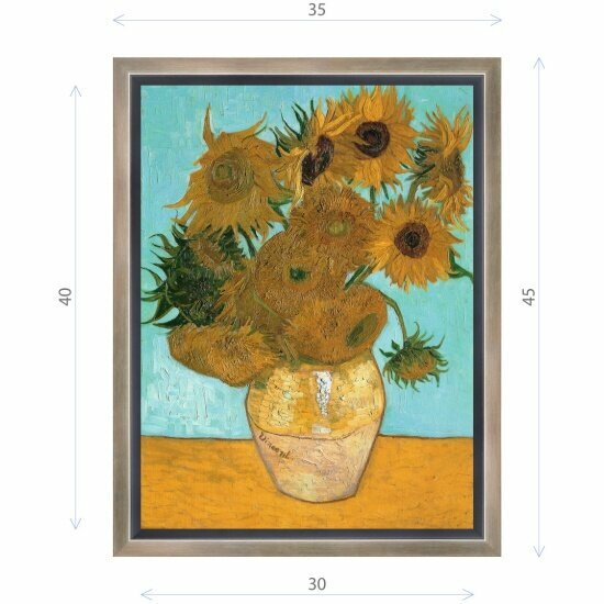 Картина Декор Депо Винсента Ван Гога Ваза с двенадцатью подсолнухами Матовый холст в раме 45х35 см
