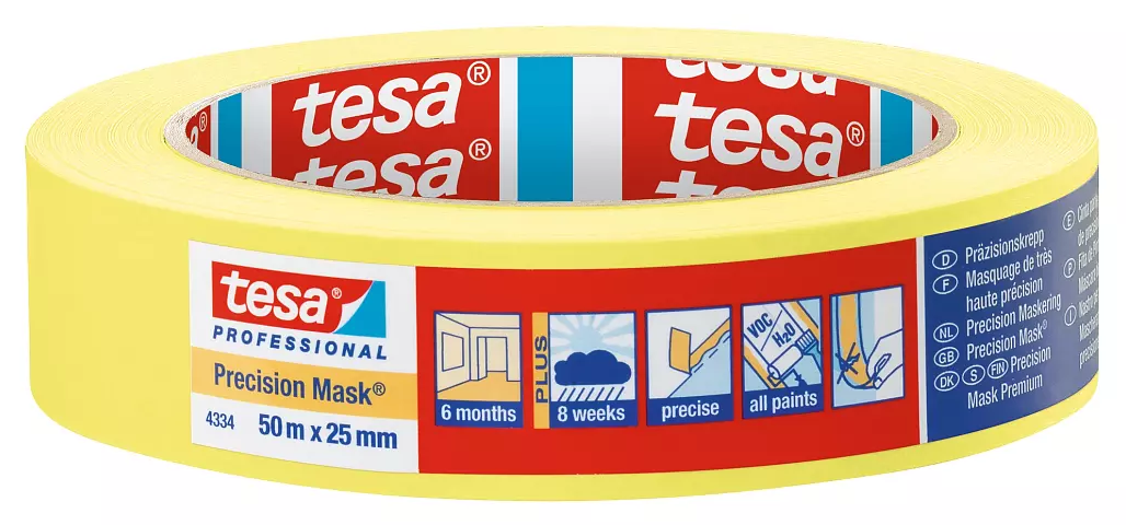 Малярная лента (скотч) TESA®, для четкого края, желтая 25 мм Х 50 м (5 мес) 04334-00001-00