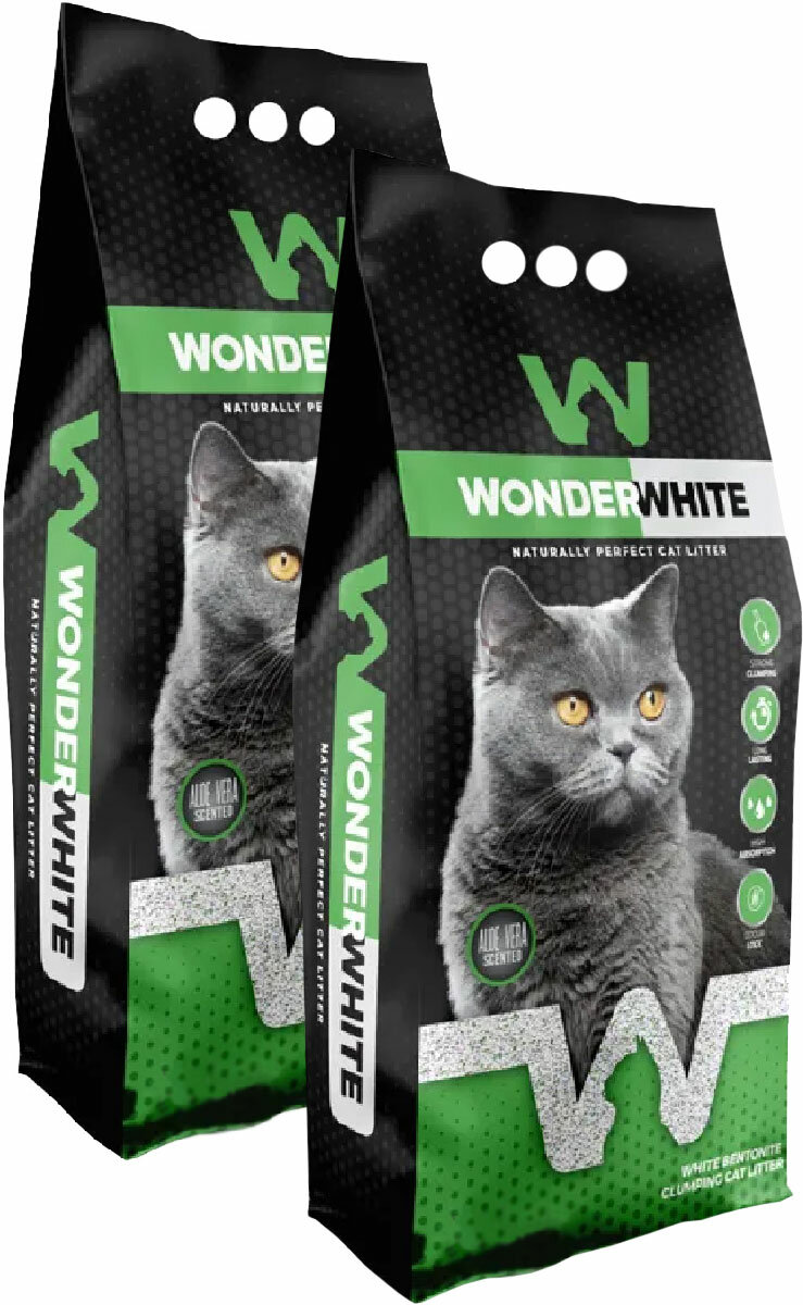 WONDER WHITE ALOE VERA наполнитель комкующийся для туалета кошек с ароматом алоэ вера (5 + 5 кг)