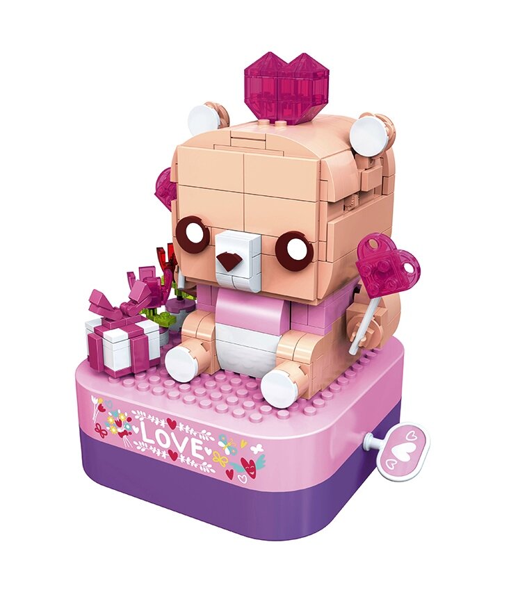 Конструктор 3Д JAKI Музыкальная шкатулка Милый мишка с сердечком, 405 деталей - JK1306