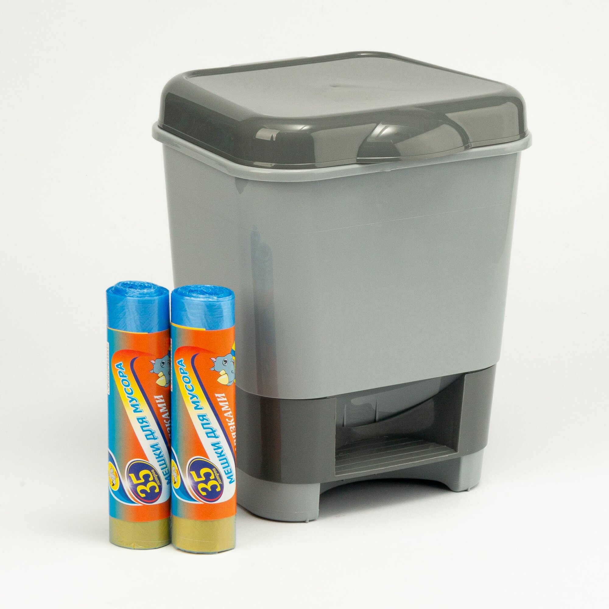 Контейнер для мусора 8 л и мешки для мусора с завязками 35л - 30 шт