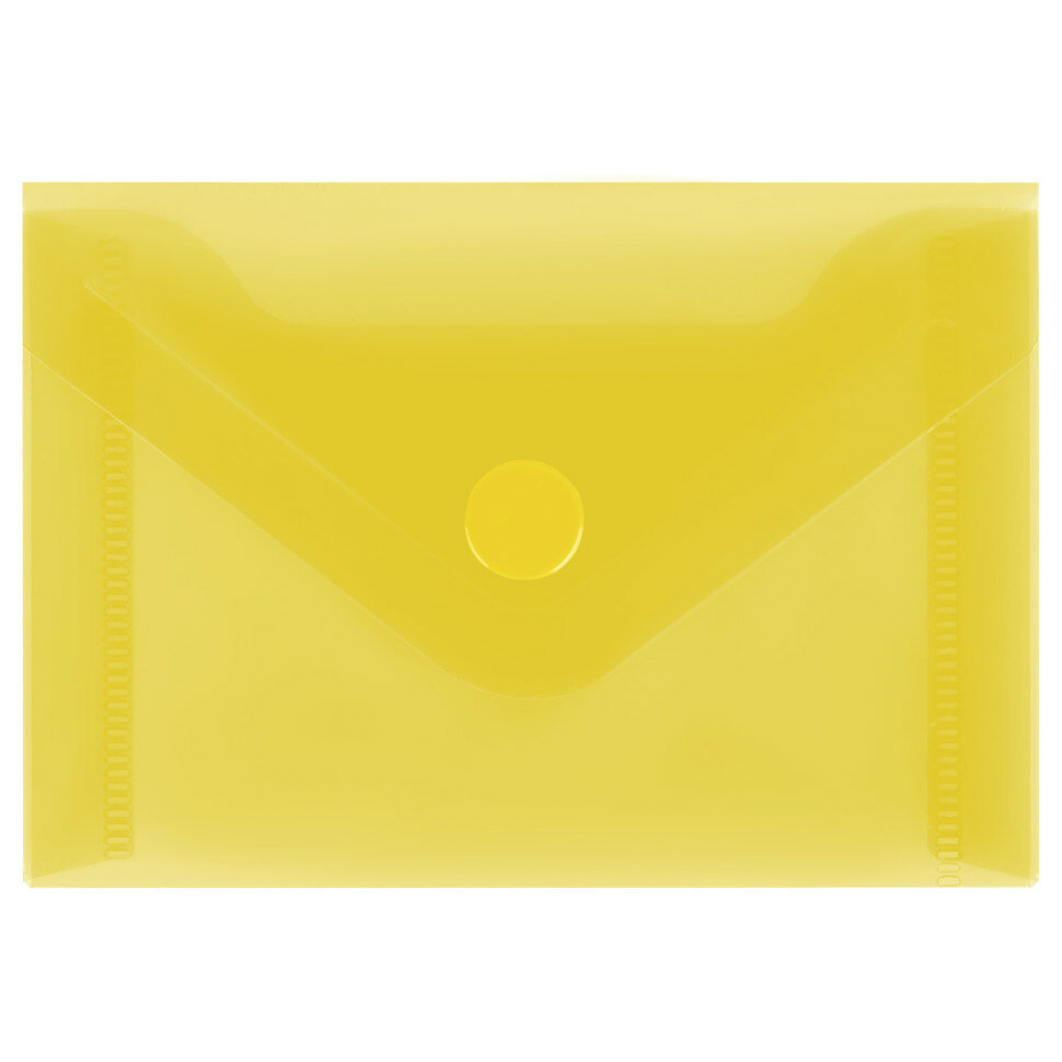 Папка-конверт на кнопке СТАММ А7 (74*105мм), 150мкм, пластик, прозрачная, желтая, 20 штук, 370528