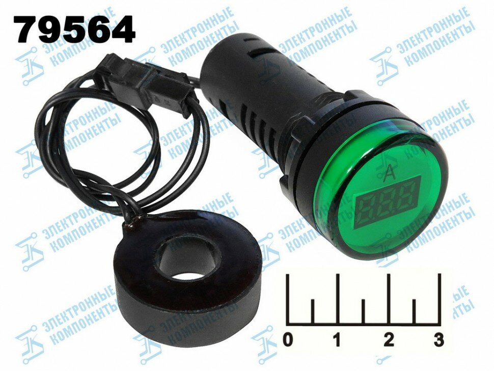 Амперметр 0-100A TO22-A (220V) зеленый 22мм (28мм)