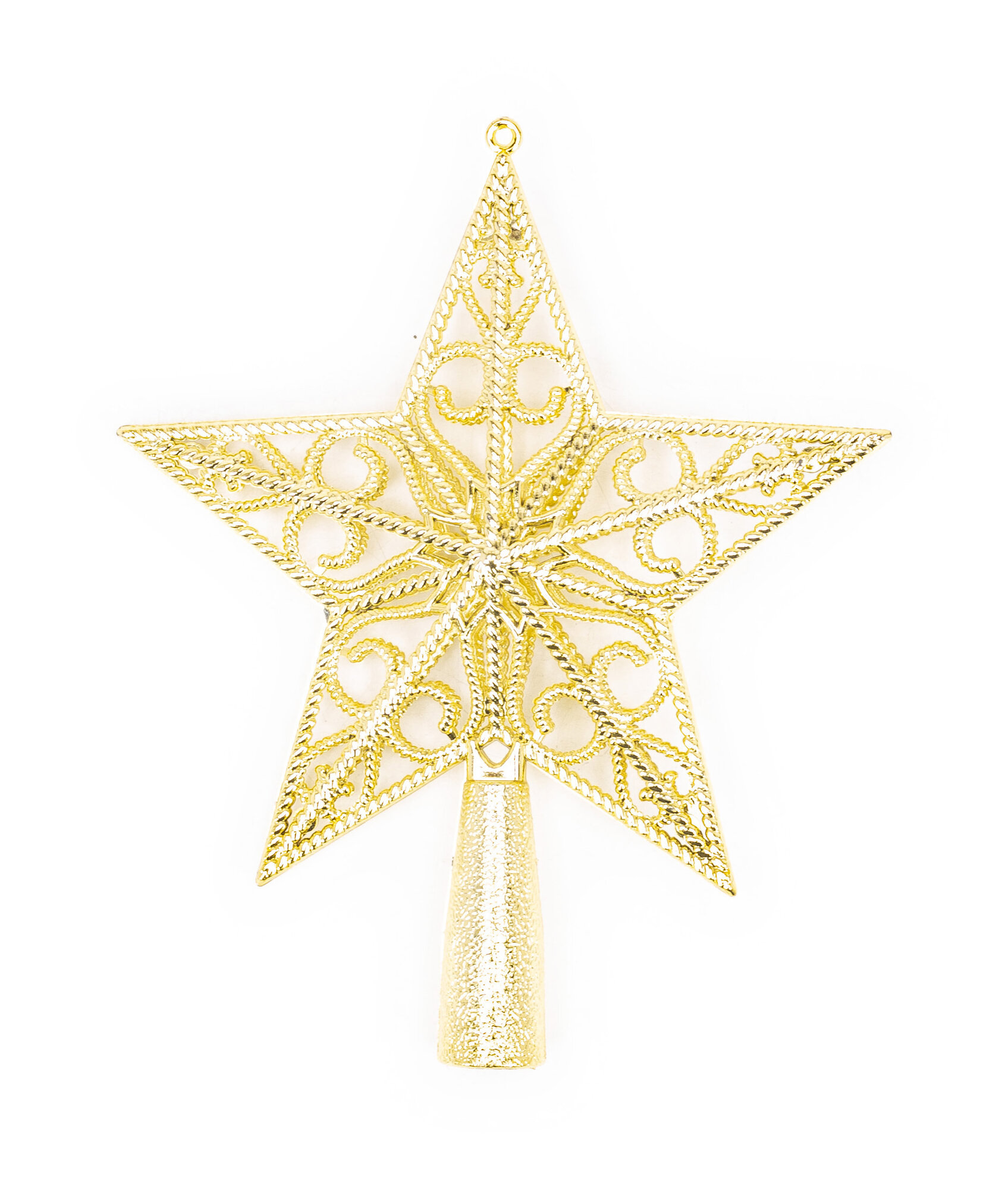 Макушка для елки Волшебная Страна Звезда объемная ажурная 103317 из пластика, золотая, длина 210мм / товары для праздников