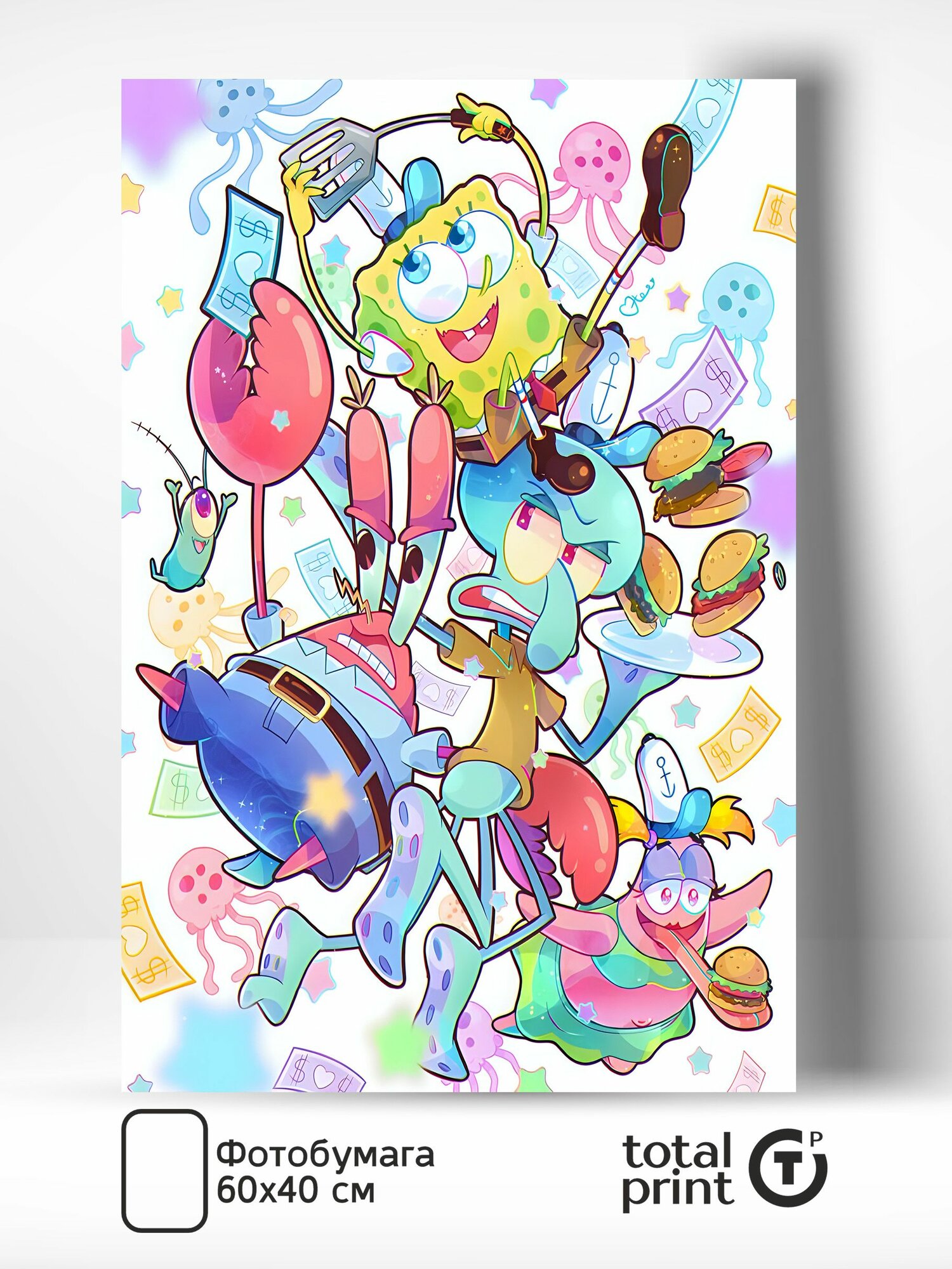 TotalPrint Постер для интерьера, 60х40см, Губка Боб