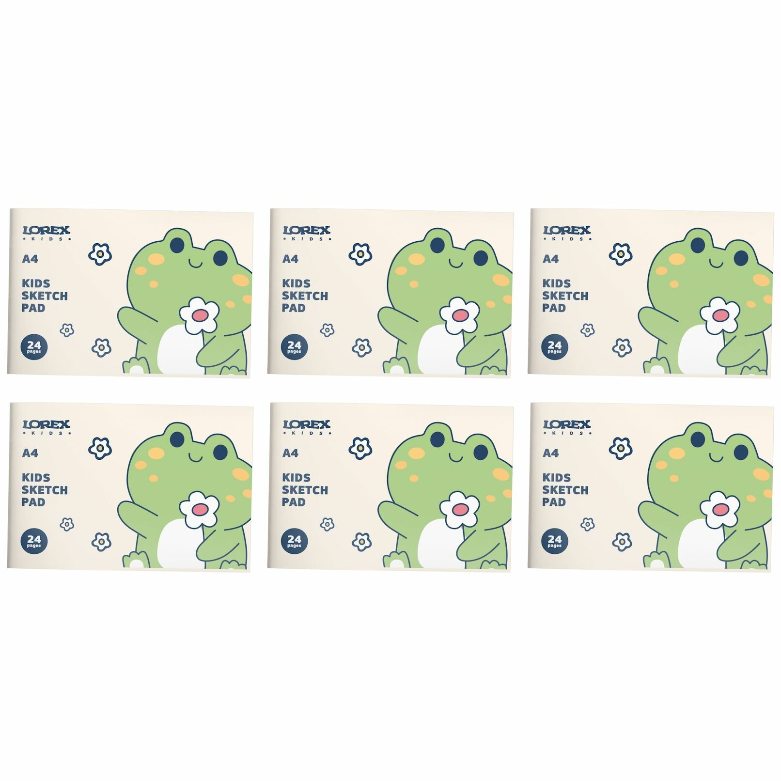 LOREX Альбом для рисования А4 Kids Cute Pets, скрепка , Soft touch, офсет, 120 г/м2, запечатка форзаца, 24 листа, 6 шт