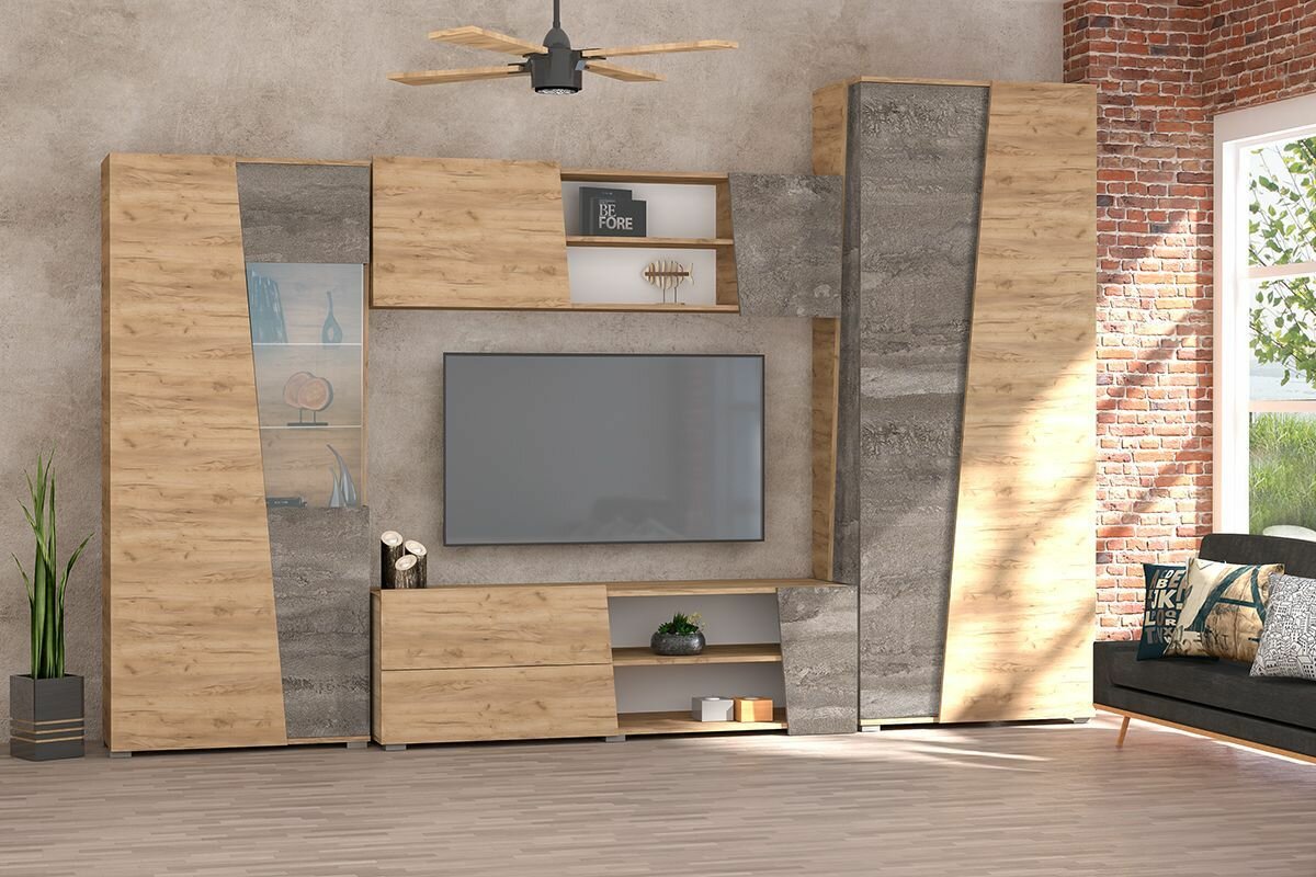 Комплект мебели для гостиной Аллегро-10 композиция 1 Дуб Крафт золотой/Камень тёмный