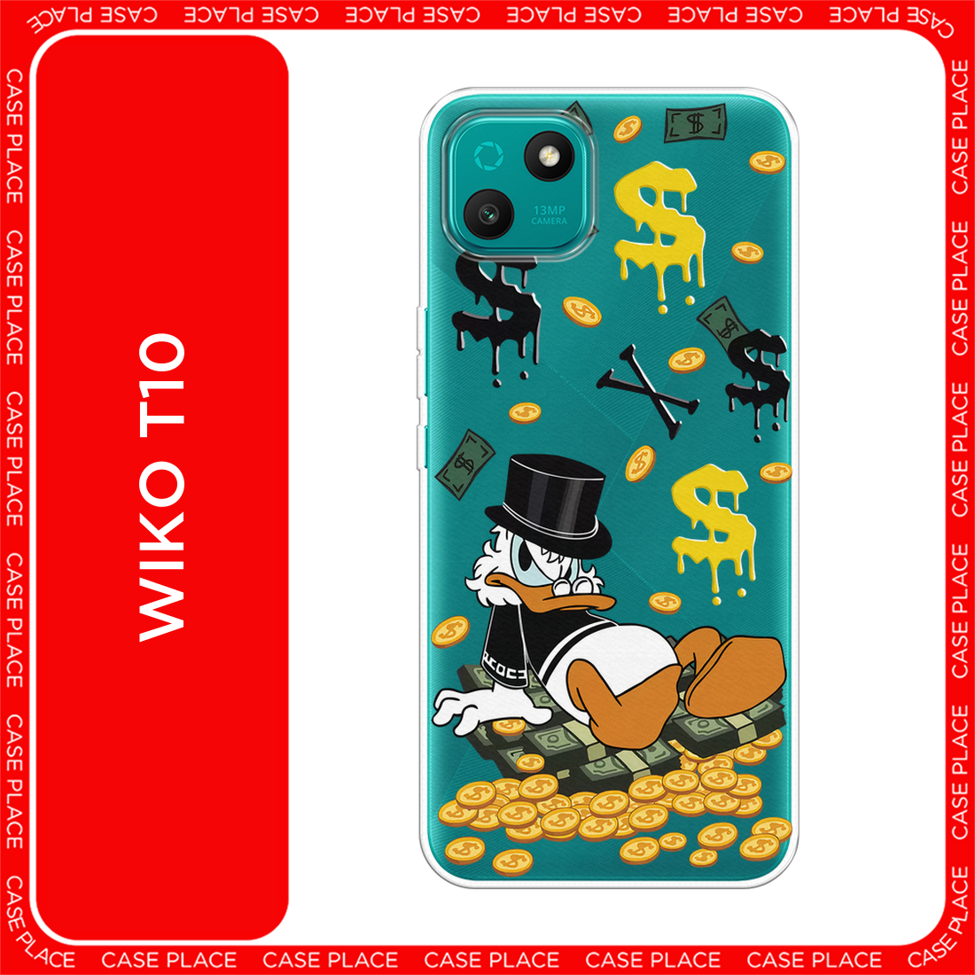 Чехол на Wiko T10 / Вико Т10 с принтом Скрудж Макдак среди денег, прозрачный
