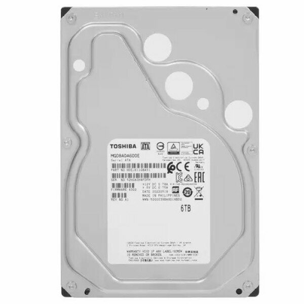 Жесткий диск 6TB Toshiba Server (MG08ADA600E) SATA-III, 7200 rpm, 256Mb buffer, 3.5"(analog MG06ACA600E)