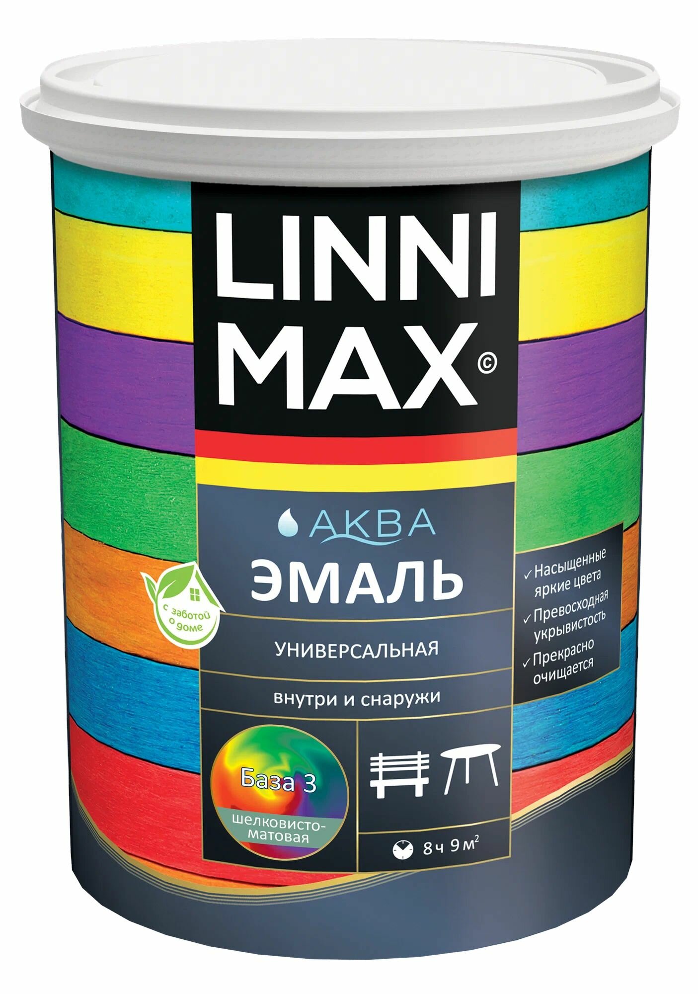 LINNIMAX (ALPINA) аква эмаль акриловая универсал атмосферостойкая для вн/нар шелк-мат база 3 0,85 л