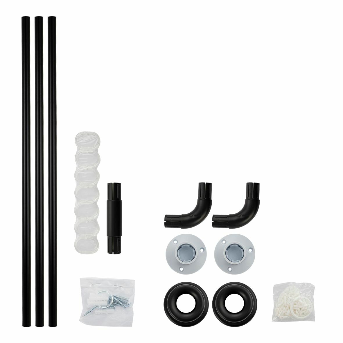 Карниз для ванной комнаты санакс 10006 черный угловой 0,9 х 0,9 х 0,9 м с кольцами