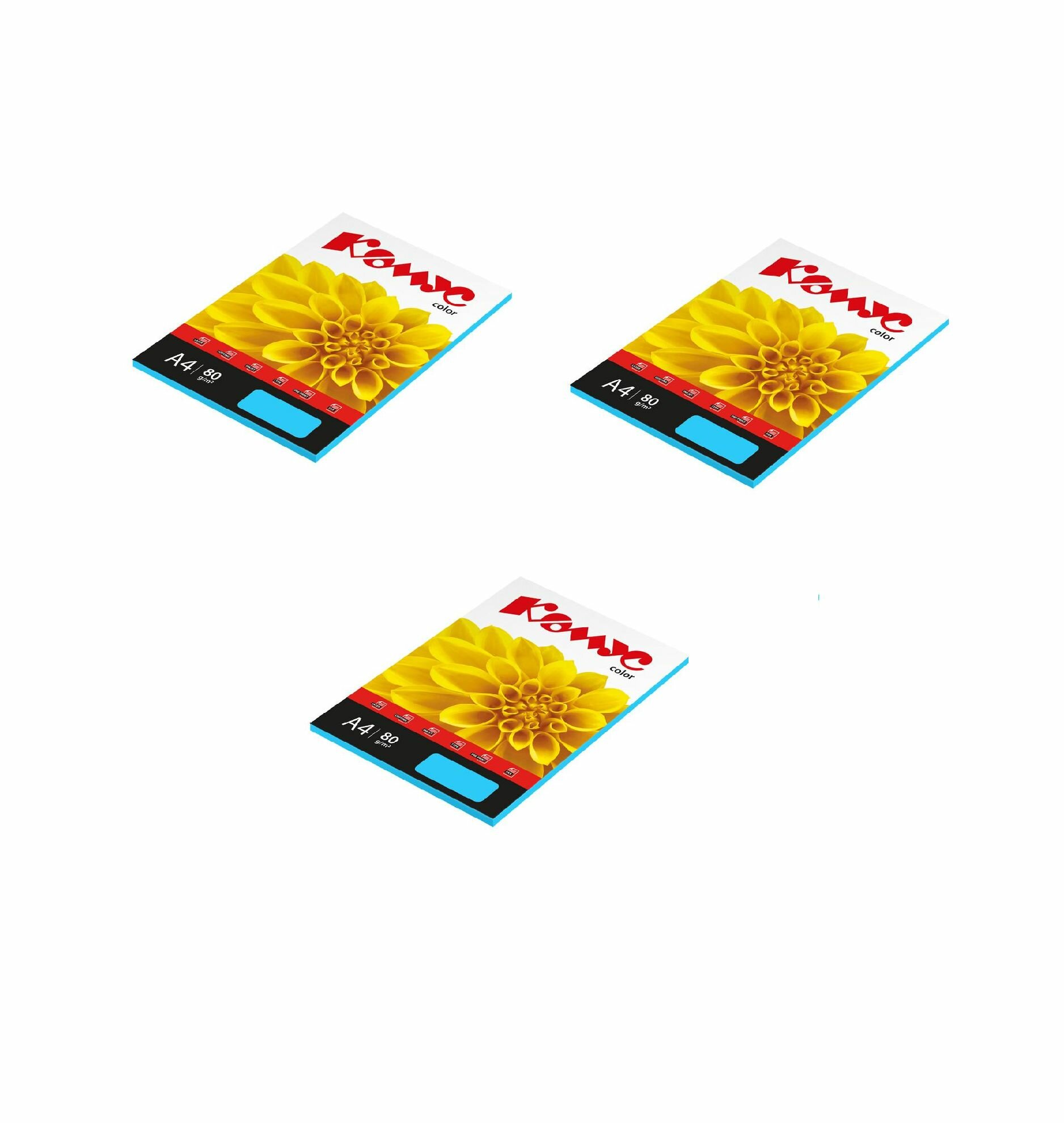 Комус Бумага цветная, Color, голубой интенсив, 80г/кв. м, А4, 50 л, 3 уп