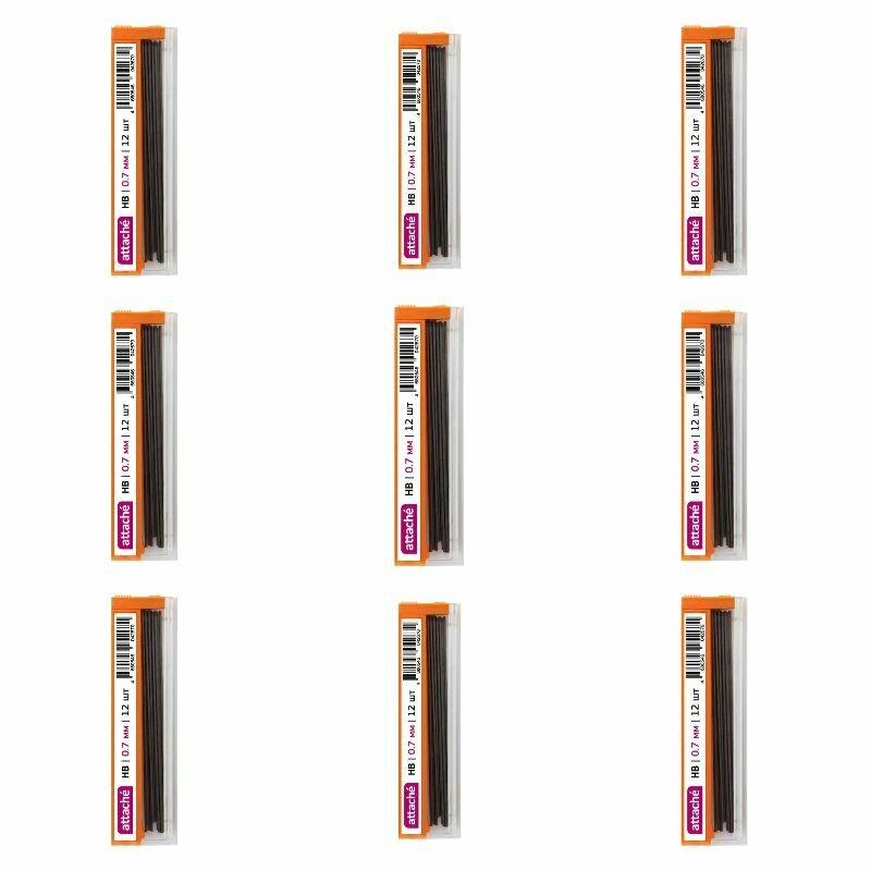 Attache Стержень микрографический полимерный HB 0,7 мм 12 грифелей 9 уп