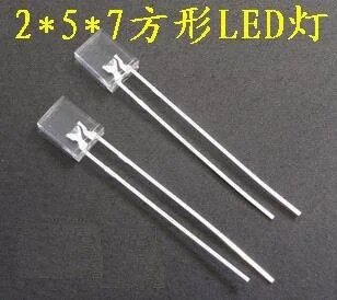 100 шт./лот 2X5X7 квадратный светодиодный прозрачный белый светоизлучающий диод (квадратный)