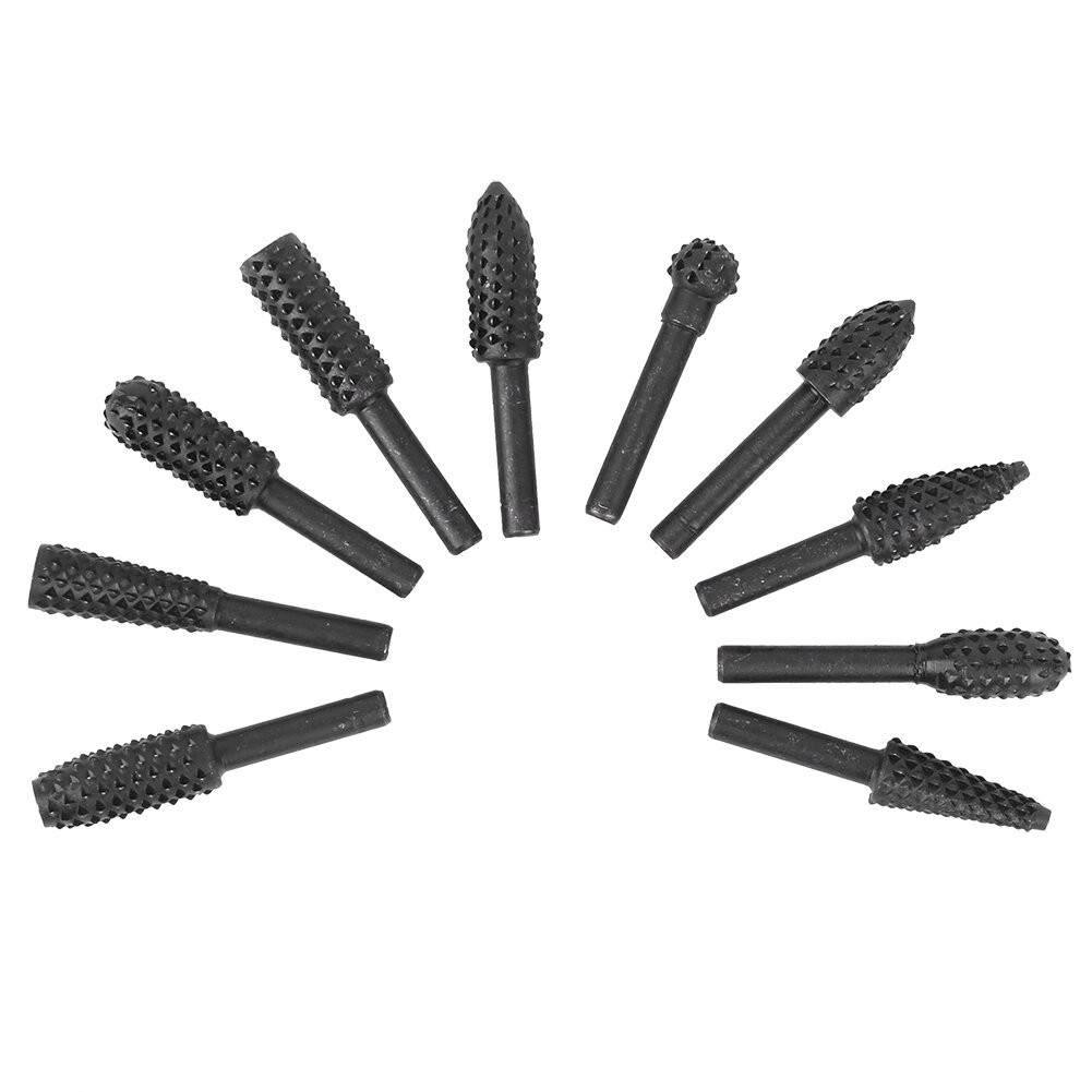 Набор из 10 вращающихся фрез, электрический рашпиль для деревообработки и резьбы по дереву, хвостовик 1/4 дюйма.