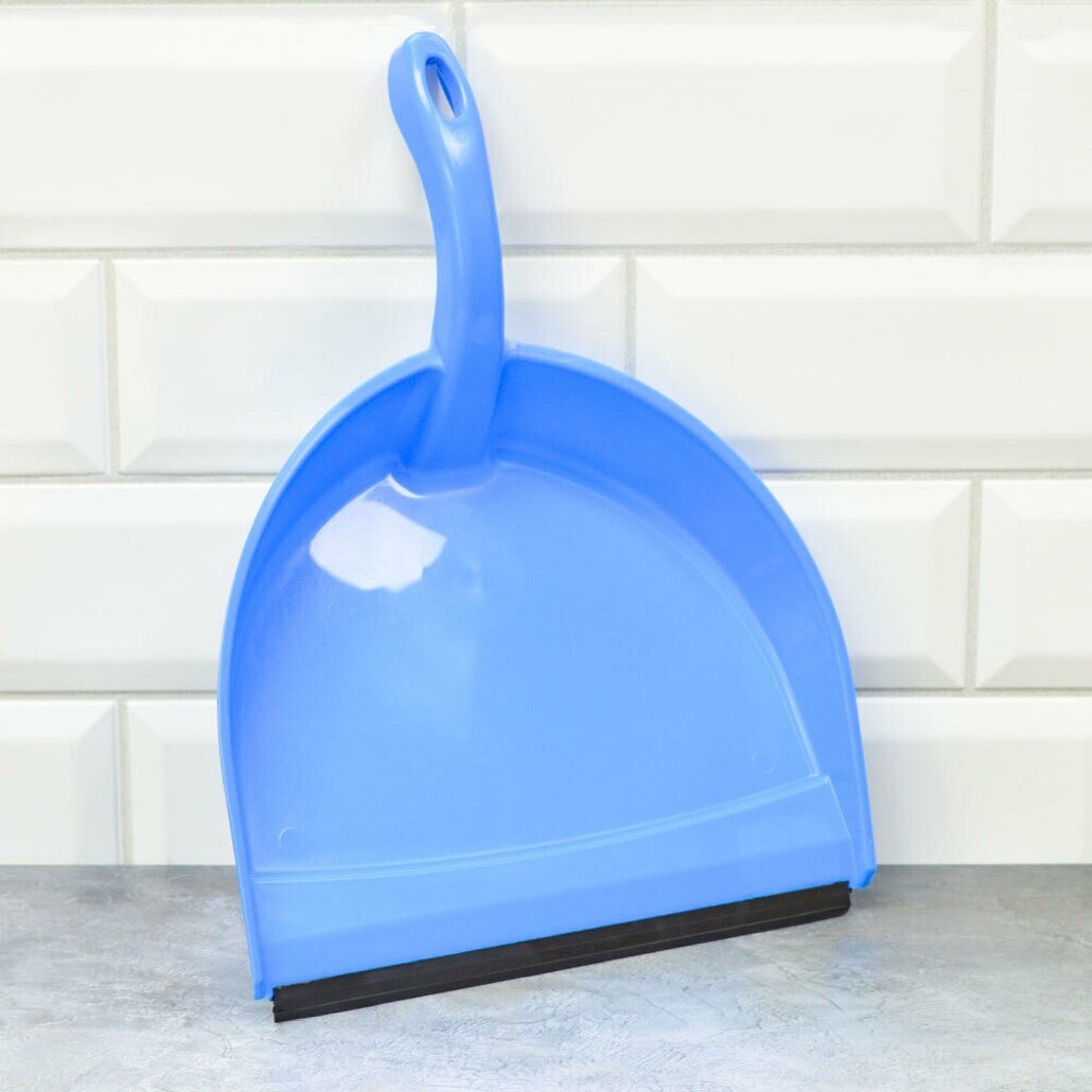 Совок для мусора с кромкой «Идеал» из пластика, голубой, мощное сбор мусора
