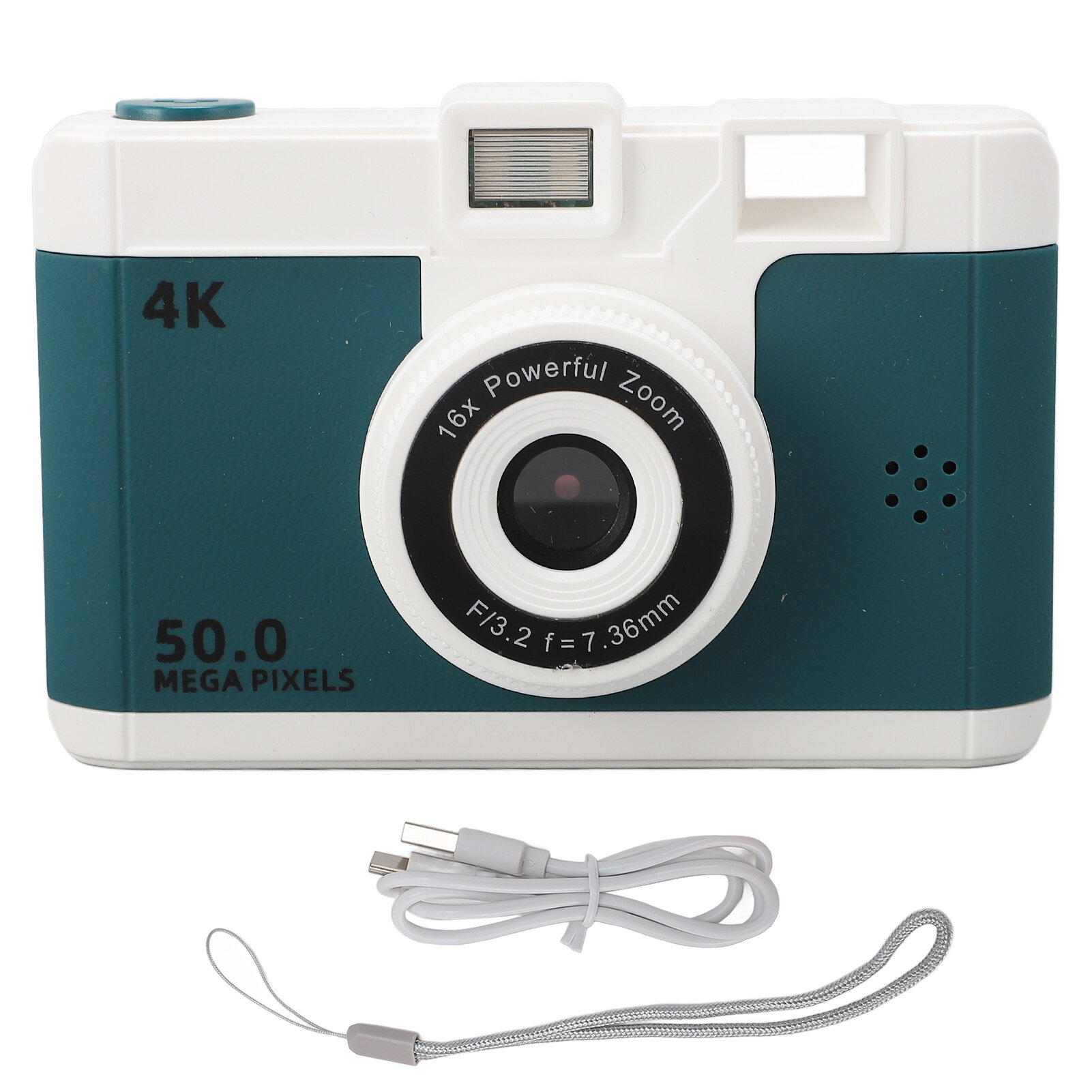 Цифровая камера 50 Мп 1080p, фронтальная и тыловая двойная камеры, компактный размер, 8-кратный зум, 2,4-дюймовый экран, аккумулятор 800 мАч, зеленый цвет.