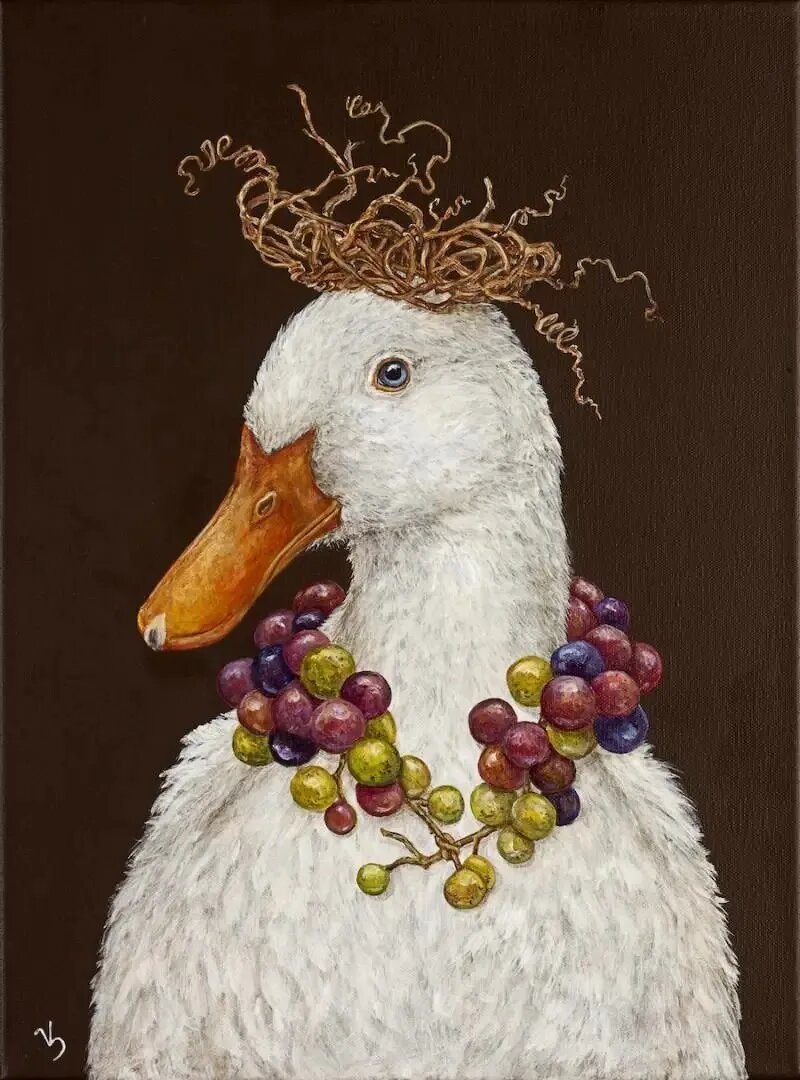 Печать на холсте "Утка в короне" 20x30см, синий