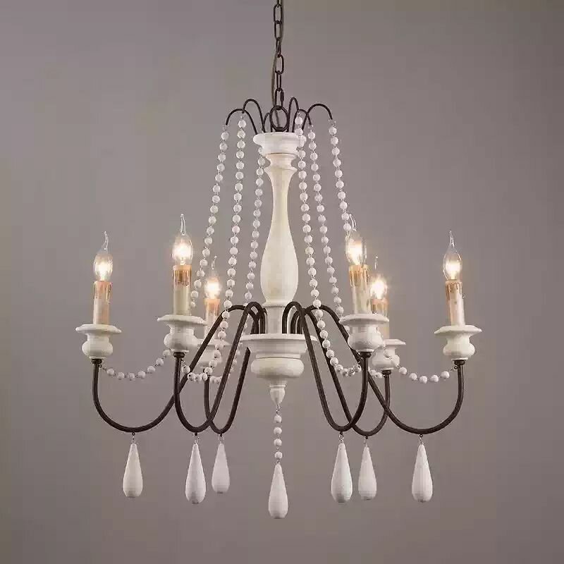 Люстра для фермерского дома во французском стиле кантри, деревянная люстра из бисера, 8 свечей столовая спальня гостиная