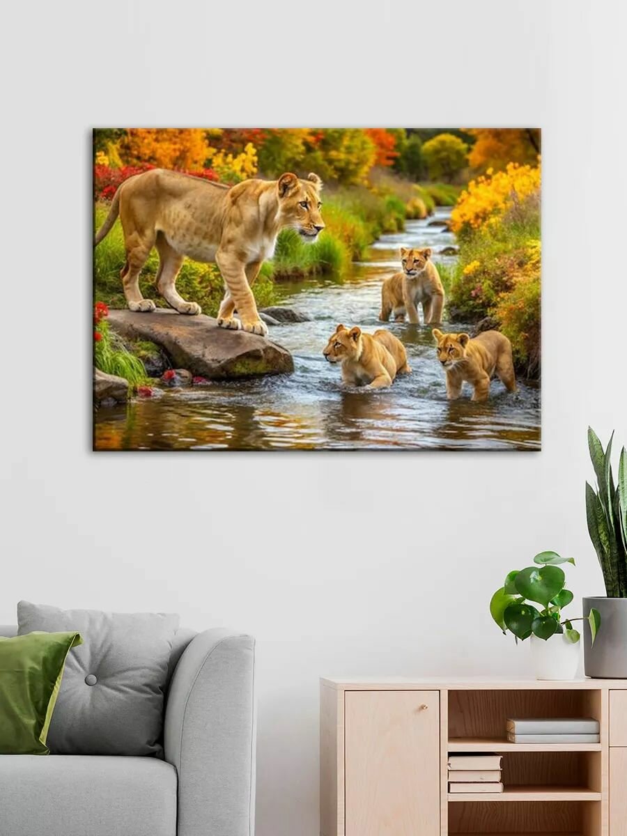 Картина на стену "Львы и тигры в природе", 70x50 см