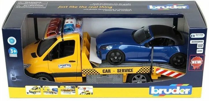 Эвакуатор Bruder Эвакуатор Bruder MB Sprinter с родстером 02675 (свет, звук) 1:16, 50 см, синий/желтый2 шт.