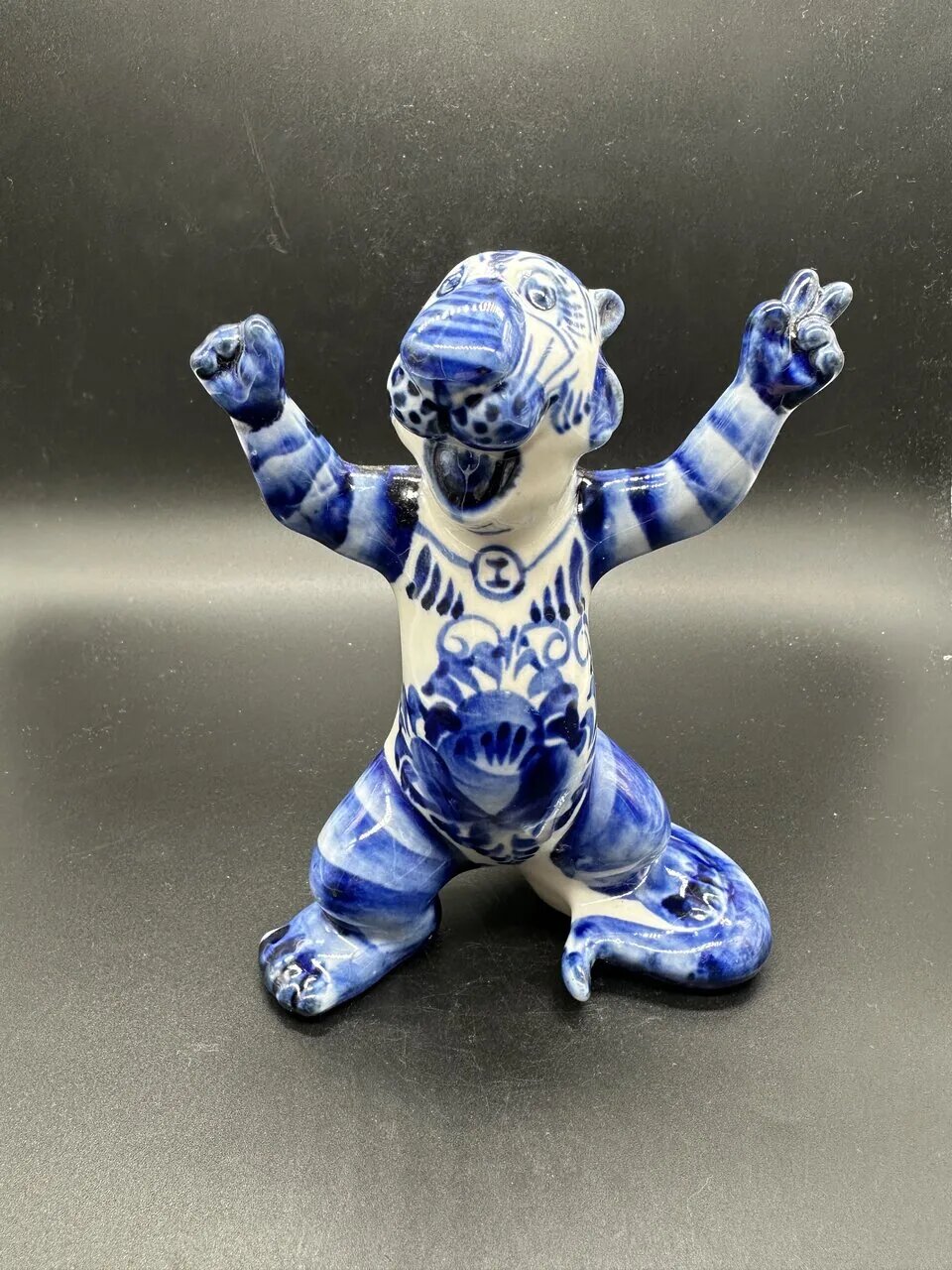 Статуэтка Тигр Чемпион Гжель Фарфор винтажная