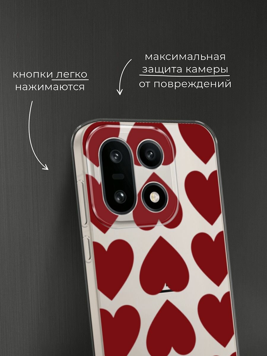 Чехол на OnePlus 15 / Ван Плас 15 с принтом Ряды сердечек паттерн, прозрачный — фото 1