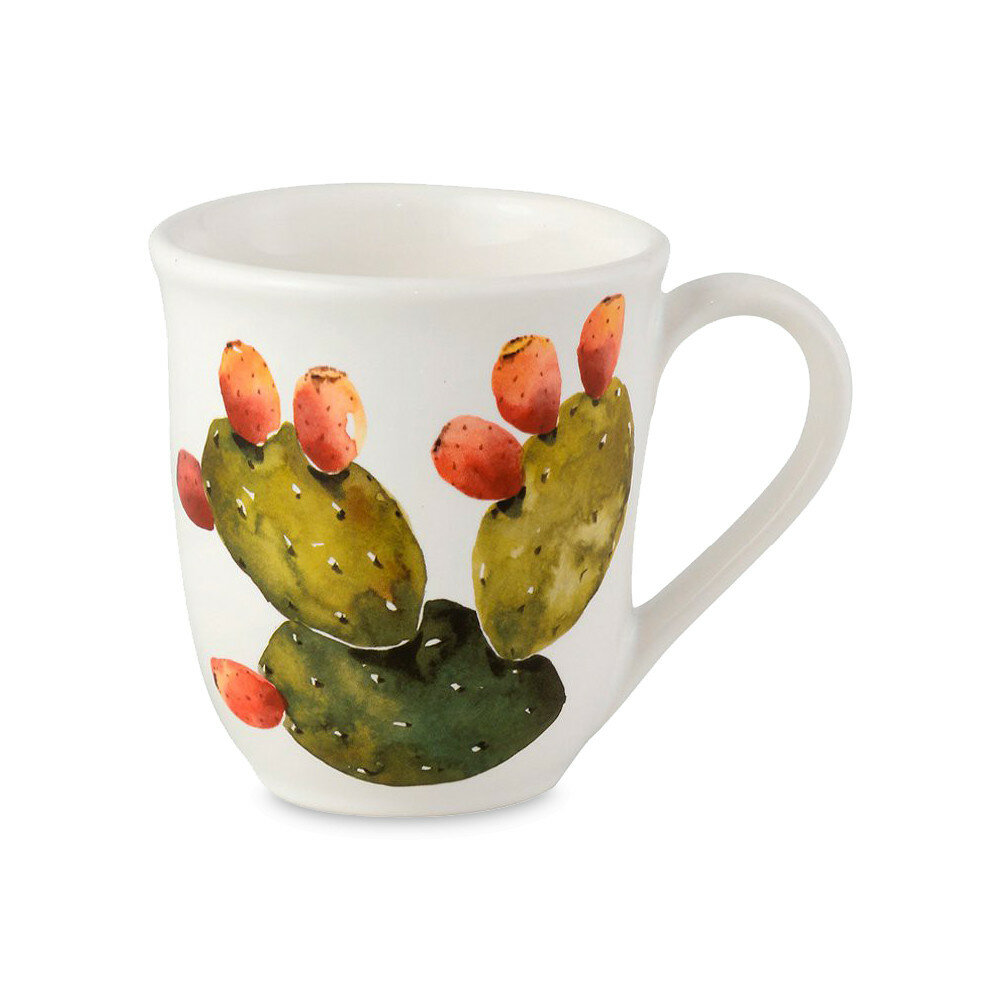 Кружка NUOVA CER 9117-CAT "Cactus", керамика, 350мл, для СВЧ, белая с зеленым декором