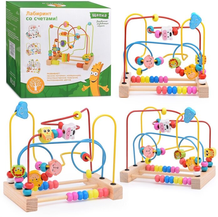 Игра Лабиринт D1236-3 "Зверюшки", со счетами, 22,5 х 14,5 х 20 см