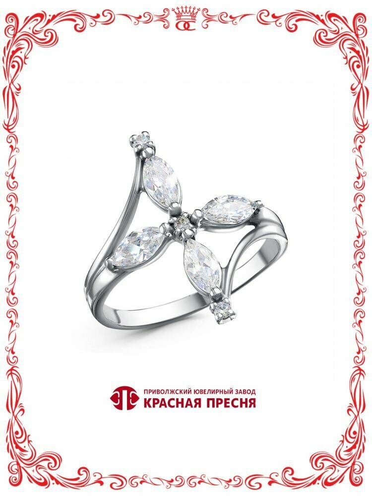 Кольцо, серебро, 925 проба, платинирование, фианит