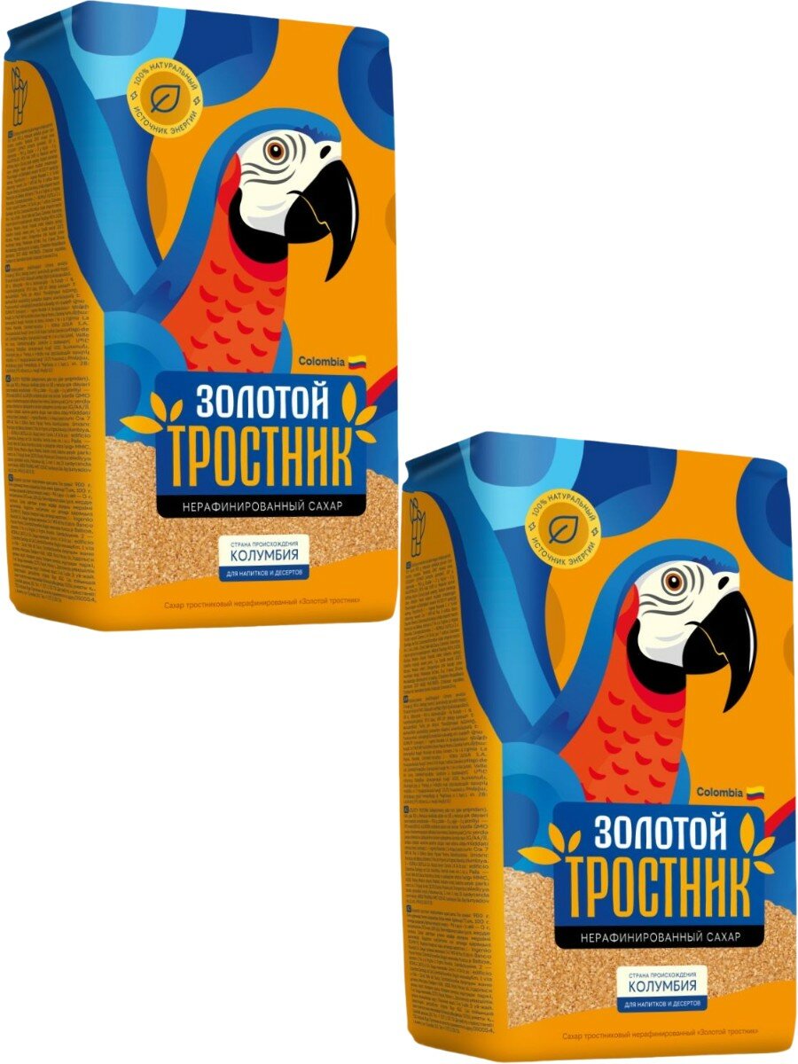 Сахар Золотой Тростник, нерафинированный, песок, без добавок, 900г, 2шт