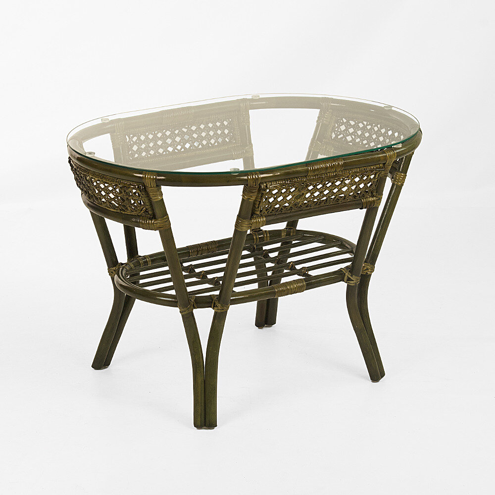 Стол овальный Пеланги 02/15 мебель солнца, натуральный ротанг, со стеклом, овальный, цвет олива