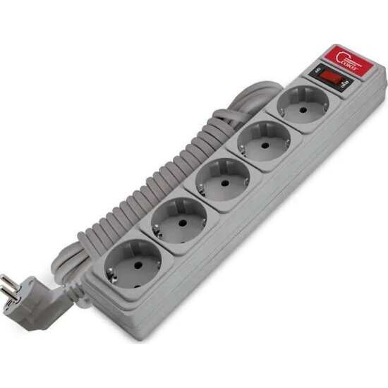 Удлинитель с сетевым фильтром Союз 5х5м 10А IP21 ПВС 3х0.75 сер. 1330