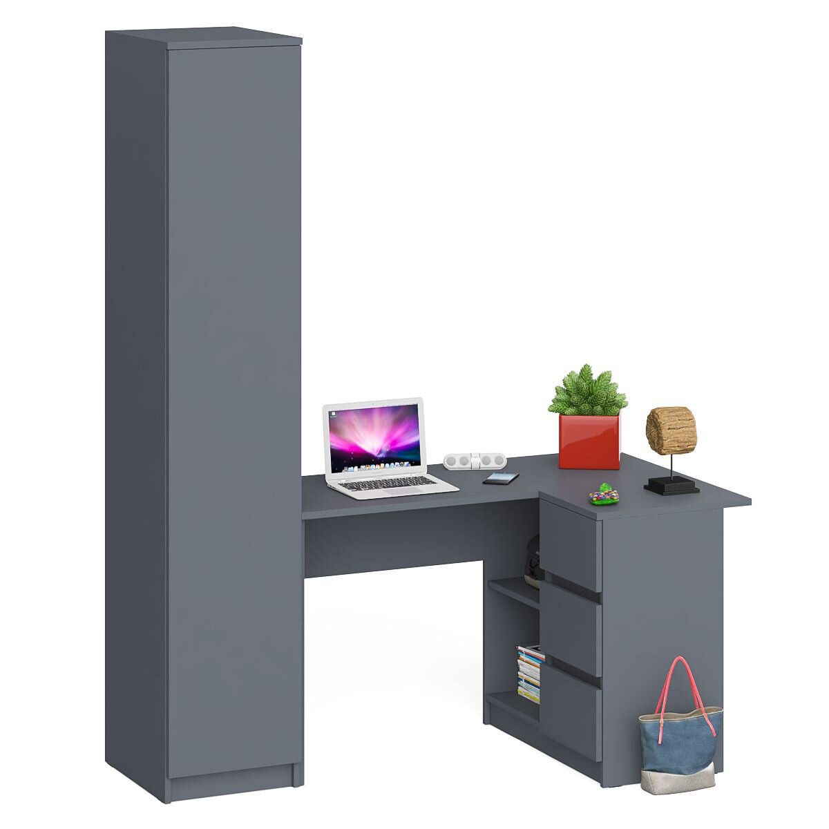 Угловой компьютерный стол для дома 165см графит Спасибо-Мебель