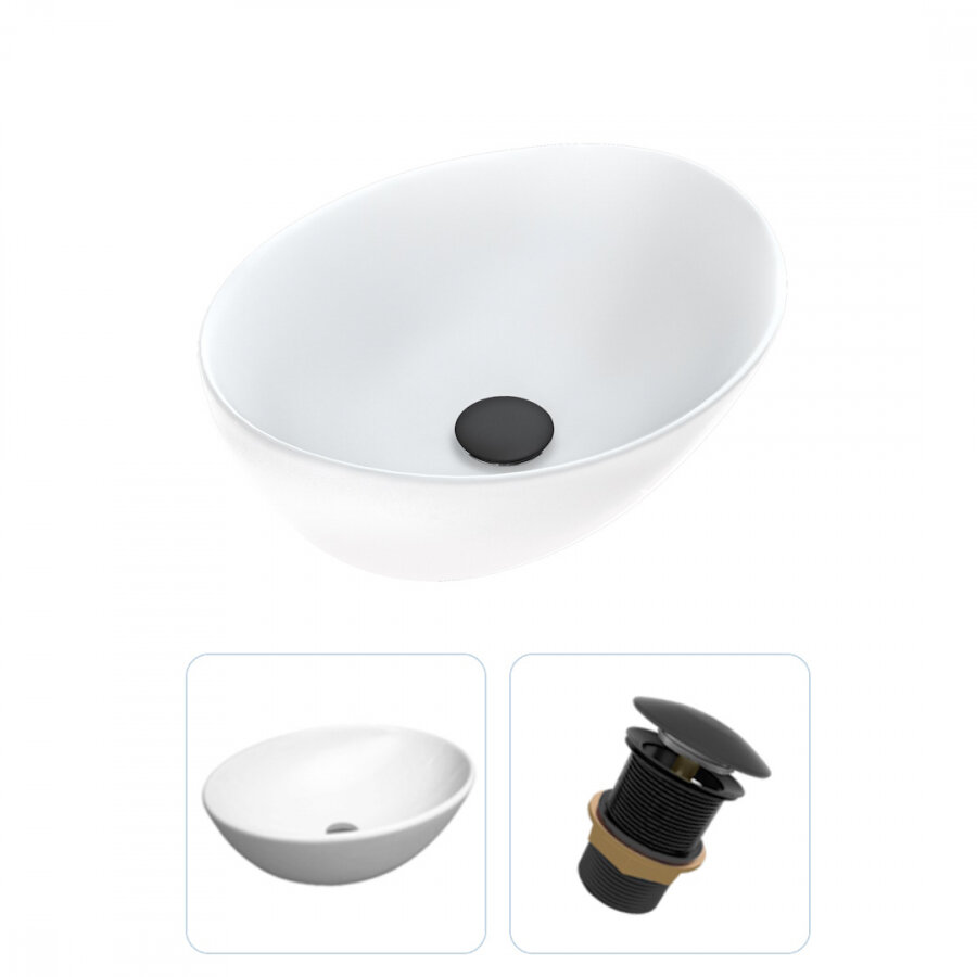 Раковина накладная для ванной Teymi Lori 40 в комплекте донный клапан клик-клак без перелива черный F01603