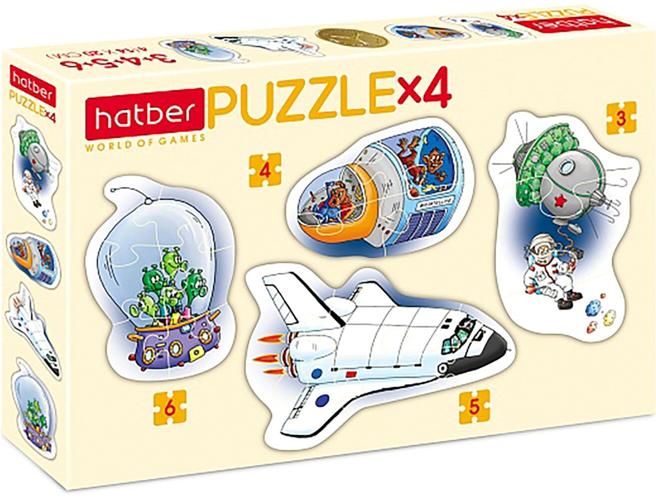 Puzzle-3, 4, 5, 6 фигурные 4 в 1 Космические истории