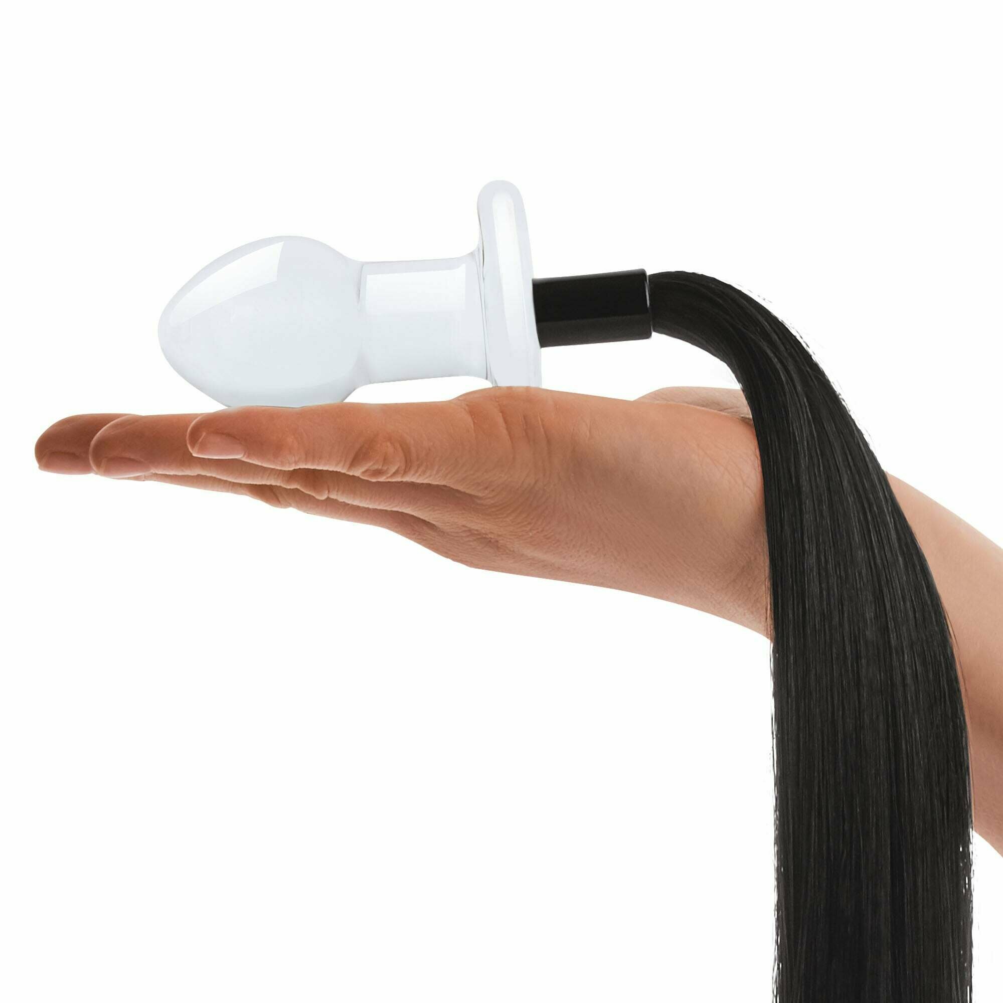 Стеклянная анальная пробка с хвостом, 8 см