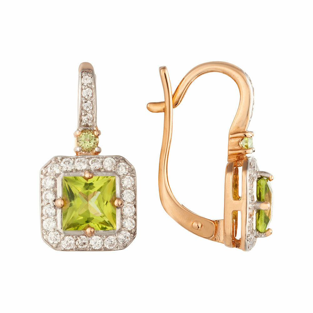 Серьги, красное золото, 585 проба, хризолит