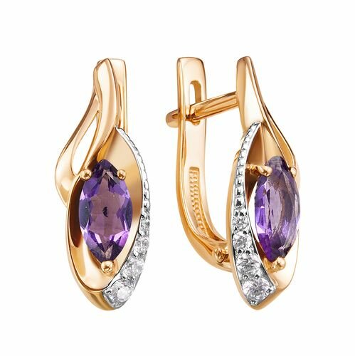 Серьги, золото, 585 проба, фианит, аметист