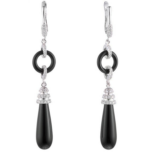 Серьги, серебро, 925 проба, фианит, оникс