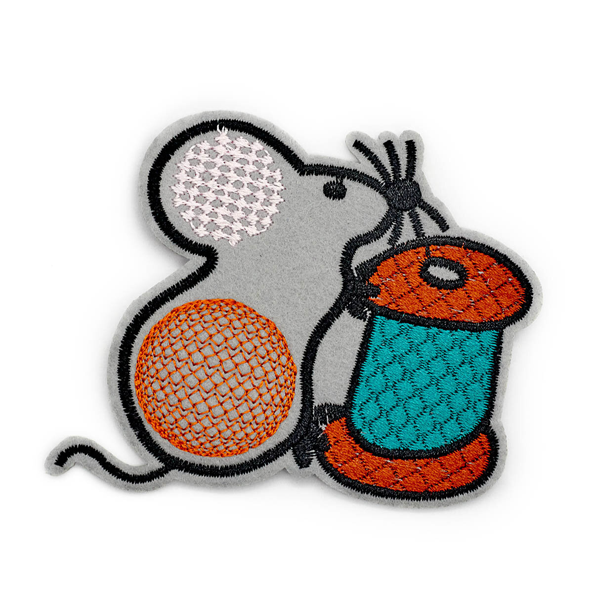 Термоаппликация на одежду вышитая Айрис 'Мышка с катушкой', 15833, 7*7,5 см, 2 шт