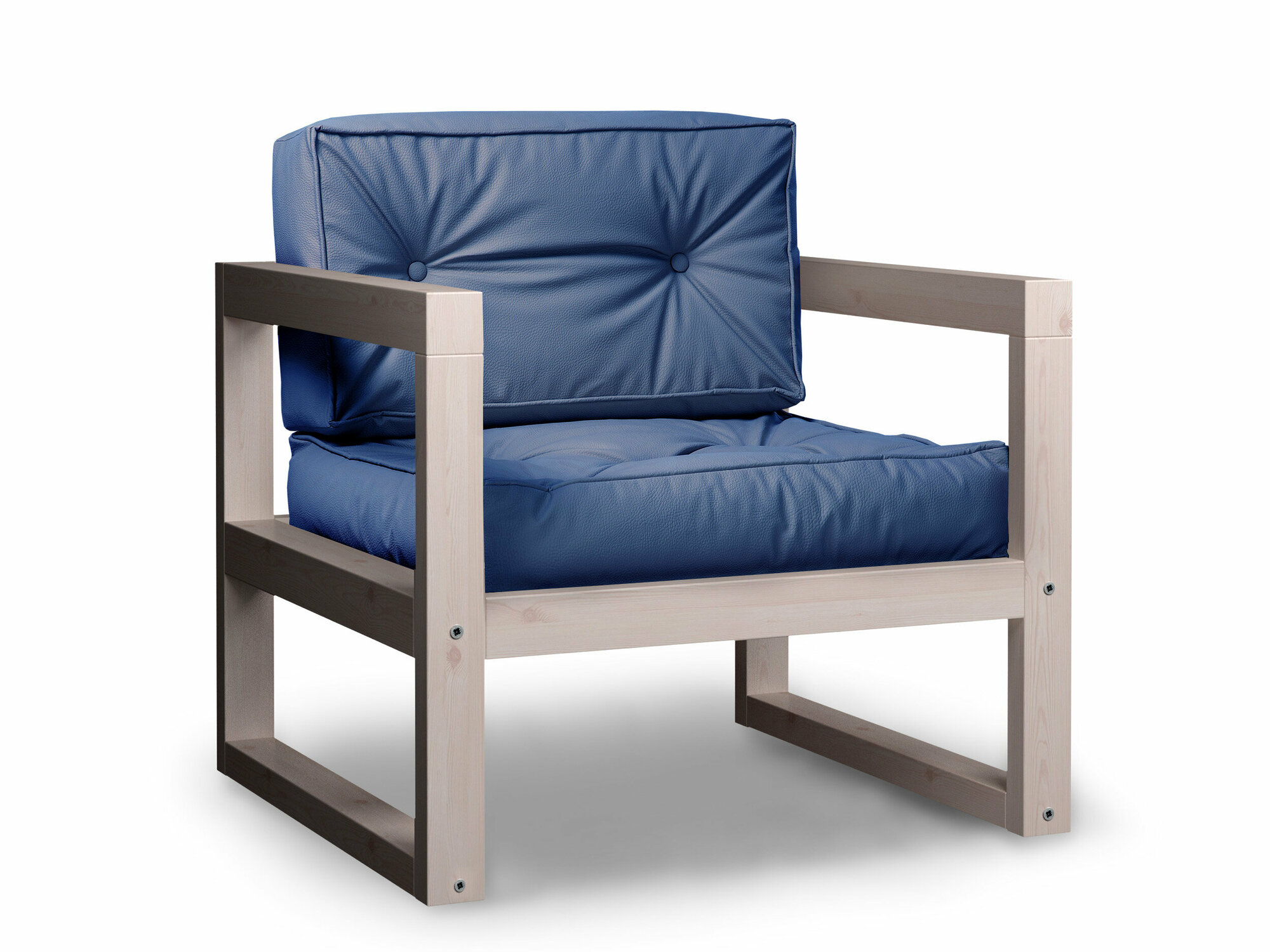 Садовое кресло Arsko Астер-С, синяя-беленый дуб, экокожа, массив дерева, с подлокотниками, садовое, на дачу, для дома