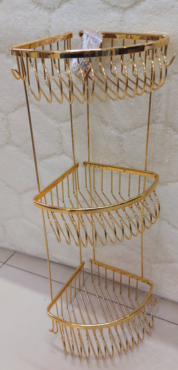 Полка решетка для ванной тройная угловая Classic Retro золото GR-18-3